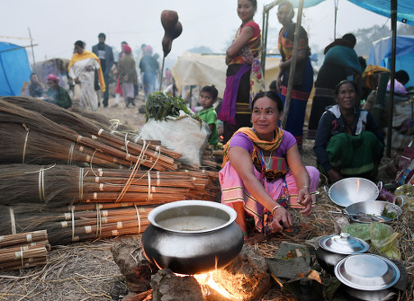 Tiwa Tribal Woman Cooks Food During Editorial Stock Photo - Stock Image ...