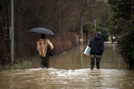 Man Woman Walk Middle Flooded Street Editorial Stock Photo Stock
