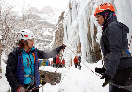 Iranian Women Prepare Scale Ice Cliff Editorial Stock Photo - Stock ...