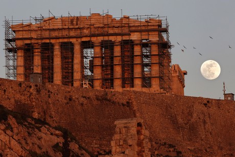 Full Moon Rises Next Parthenon Acropolis Editorial Stock Photo - Stock ...