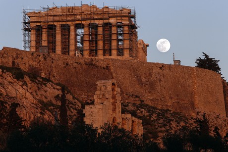 Full Moon Rises Next Parthenon Acropolis Editorial Stock Photo - Stock ...
