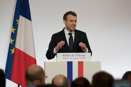 French President Emmanuel Macron Delivers His Editorial Stock Photo ...