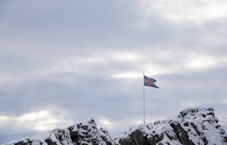 Iceland Flag Basalt Rock Formations Thingvellir Editorial Stock Photo ...