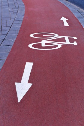 Red Cycle Path White Markings Bicycle Editorial Stock Photo - Stock ...