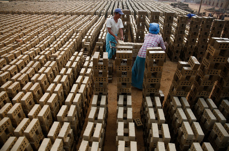 Myanmar Laborers Line Bricks Dry Sun Editorial Stock Photo - Stock ...