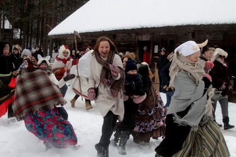 People Wearing Costumes Celebrate Ancient Latvian Editorial Stock Photo ...