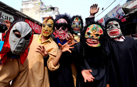 Indian Men Wearing Ghosts Masks Take Editorial Stock Photo - Stock ...