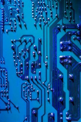 Blue Silver Computer Circuit Board Closeup Editorial Stock Photo ...