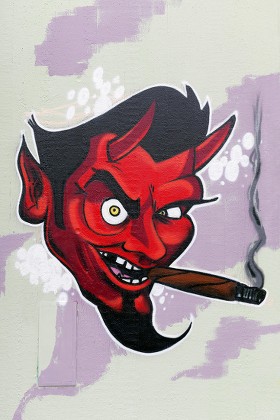 Red Devil Smoking Cigar Graffiti Urban Editorial Stock Photo - Stock ...