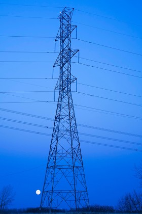 Hydro Electricity Transmission Tower Dusk Moonrise Editorial Stock ...