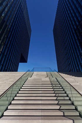 Wide Staircase Leading Upwards Between Skyscrapers Editorial Stock ...