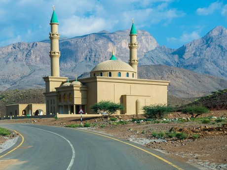 Mosque Against Mountain Chain Jabal Misht Editorial Stock Photo - Stock ...