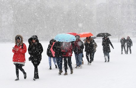 People Walk Through Heavy Snow Green Editorial Stock Photo - Stock ...