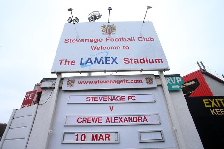 Sign Announcing Fixture During Stevenage Vs Editorial Stock Photo ...