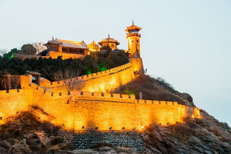 Night Scenery Penglai Pavilion Scenic Area Editorial Stock Photo ...