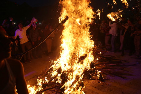 People Light Bonfires They Watch Torch Editorial Stock Photo - Stock ...