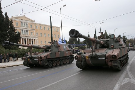 Greek Army Tanks Drive Past Greek Editorial Stock Photo - Stock Image ...