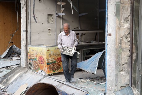 Man Clears Debris Recentlyliberated Harasta City Editorial Stock Photo ...