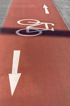 Marked Cycle Path On Red Asphalt Editorial Stock Photo - Stock Image ...
