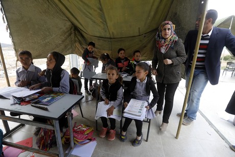 Palestinian School Students Study Inside Tents Editorial Stock Photo ...