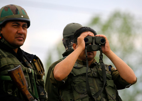 Indian Police Officers Looks Binocular During Editorial Stock Photo ...