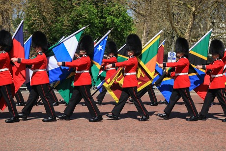 Coldstream Guards Accompanied By Flag Bearers Editorial Stock Photo ...