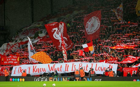 Liverpool Fans Wave Flags Banners Kop Editorial Stock Photo - Stock ...