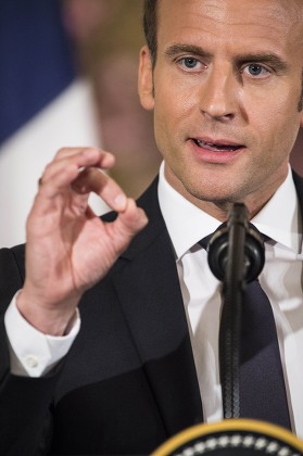 French President Emmanuel Macron Gestures During Editorial Stock Photo ...