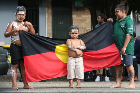 Aboriginal Boy Stands Front Aboriginal Flag Editorial Stock Photo ...