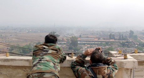 Syrian Soldiers Watch Ongoing Fight Between Editorial Stock Photo ...