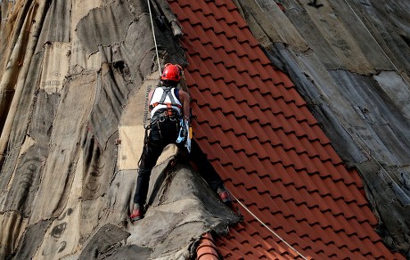 Climber Covers Castle Used Jute Sacks Editorial Stock Photo - Stock ...
