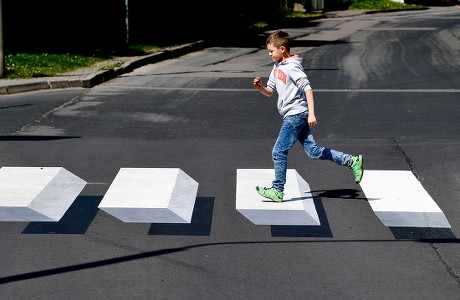 Boy Walks Over 3d Zebra Crossing Editorial Stock Photo - Stock Image ...