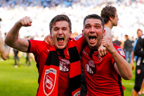 Morecambe Goalkeeper Barry Roche 1 Celebrates Editorial Stock Photo ...