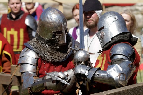 Participants Dressed Medieval Knights Fight During Editorial Stock ...