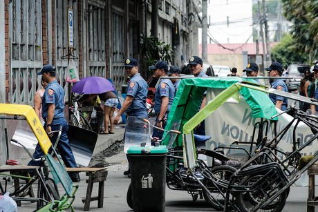 Police Officers Walk Past Barricade During Editorial Stock Photo ...