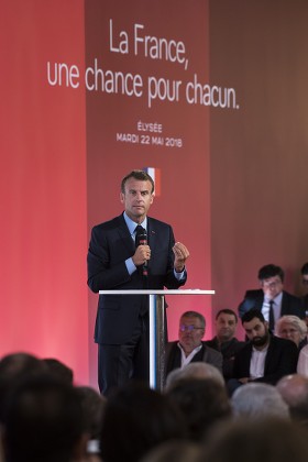 French President Emmanuel Macron Gestures He Editorial Stock Photo ...