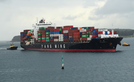 The container ship YM Efficiency arrives in Sydney after losing cargo at sea, Australia - 06 Jun ...