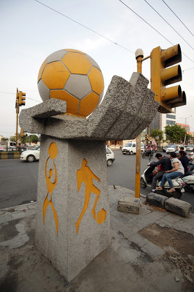 Concrete Sculpture Hand Football On Located Editorial Stock Photo ...