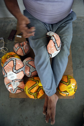 Football manufacturing at Jalandhar, India - 02 Jun 2018 Stock Pictures ...