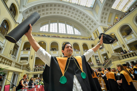 Graduate Holding His Credentials Celebrates During Editorial Stock ...