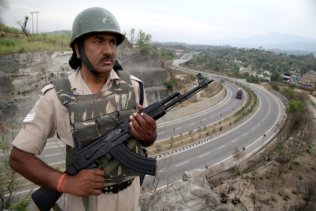 Indian Paramilitary Soldier Stands Guard Along Editorial Stock Photo ...