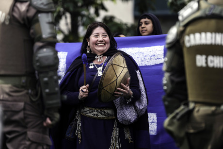Members Mapuche People Protest During Inauguration Editorial Stock ...