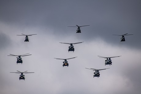 Raf 100 Flypast Chinook Formation Editorial Stock Photo - Stock Image ...