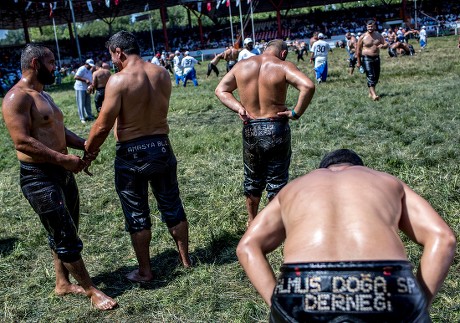 Turkish Oilwrestlers Prepare Wrestling Match During Editorial Stock ...