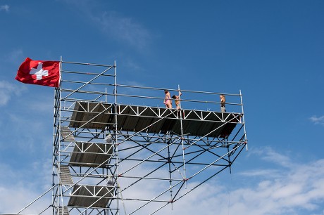 Divers Stand On Diving Platform During Editorial Stock Photo - Stock ...