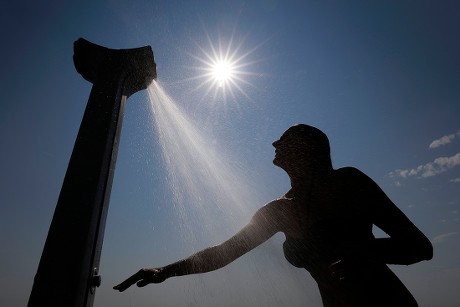 Woman Takes Shower After Swimming Beach Editorial Stock Photo - Stock ...