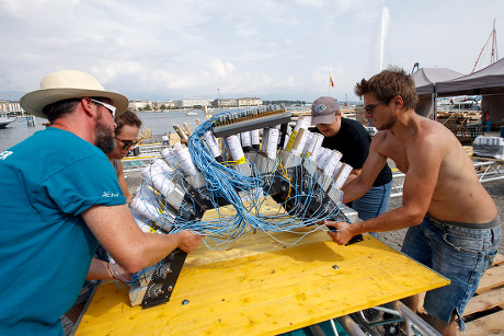 Pyrotechnists Prepare Fireworks On Bank Lake Editorial Stock Photo ...