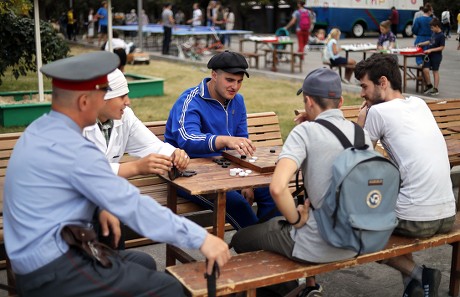 Policeman Looks Russian Men Play Checkers Editorial Stock Photo - Stock ...