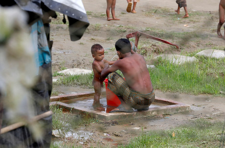 Rohingya Refugee Man Bath His Son Editorial Stock Photo - Stock Image ...