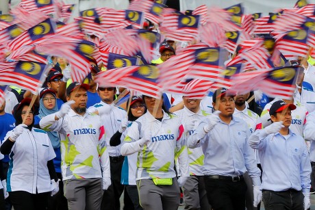 Malaysians Wave Their National Flags During Editorial Stock Photo ...